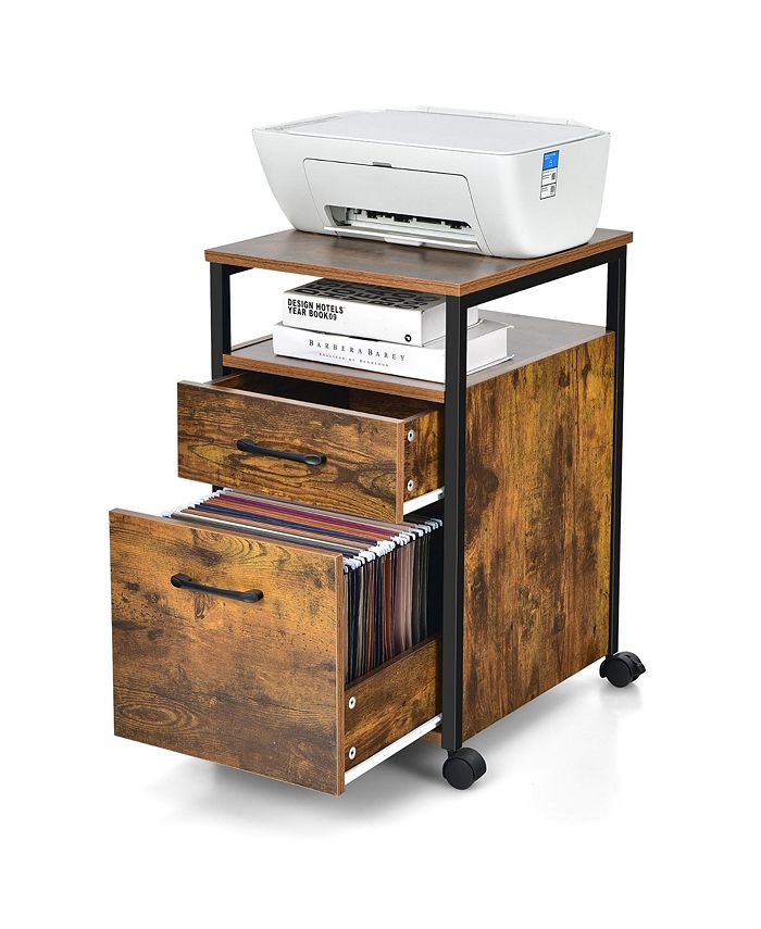 Costway Mobile File Cabinet 2 Drawer Printer Stand Open Shelf - Macy's
