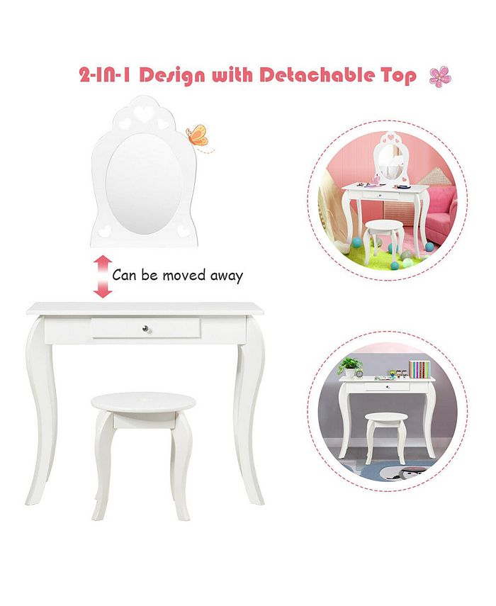Costway Kids Vanity Set Princess Makeup Dressing Play Table Set - Macy's