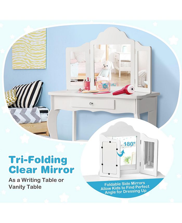 Costway Vanity Table Set Makeup Dressing Table Kids Stool Mirror - Macy's
