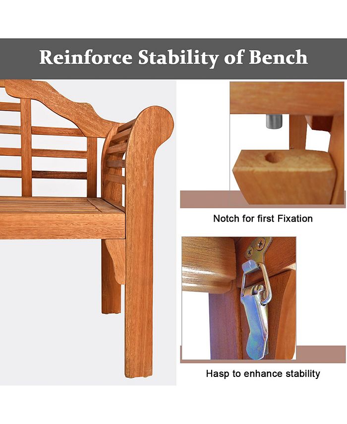 Costway 49'' Outdoor Folding Bench Eucalyptus Wood Backrest Armrest ...