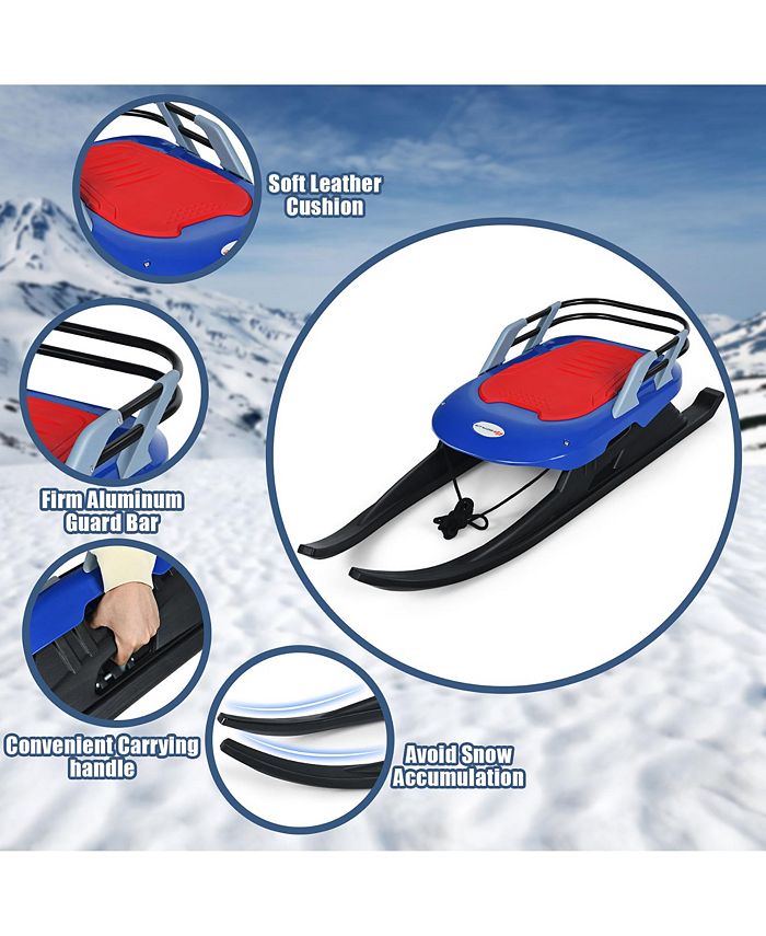 Costway Folding Kids Metal Snow Sled Frost-Resistant Pull Rope Snow ...