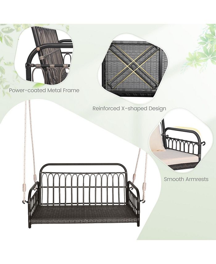 Costway Patio Swing Chair 2-Person Hanging Seat Outdoor Wicker Loveseat Cushioned Porch - Macy's