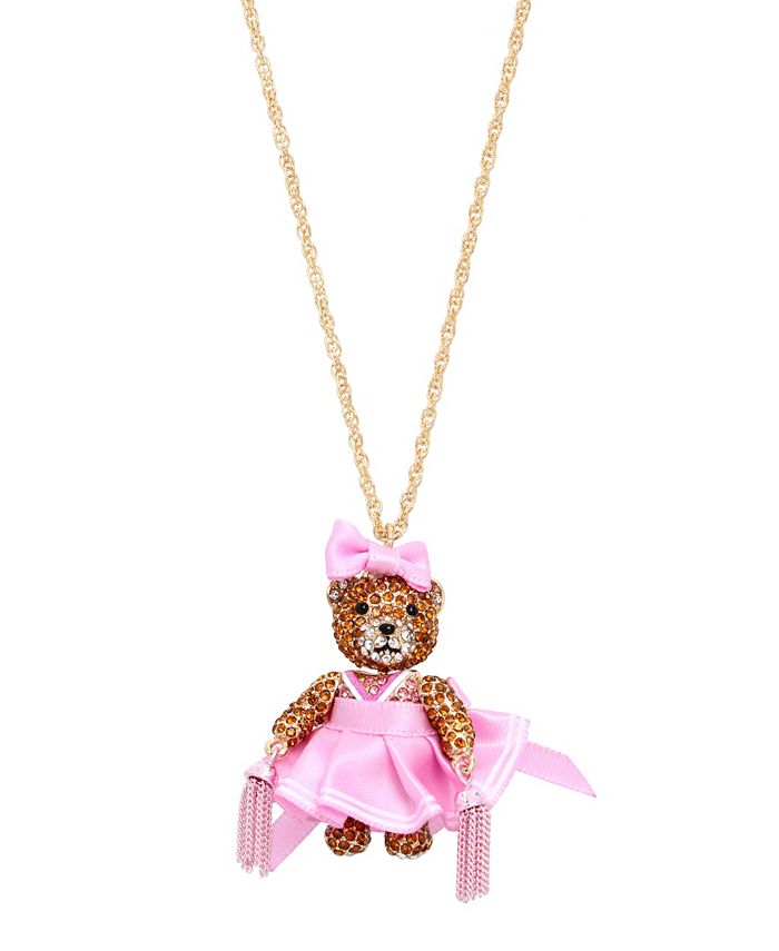 Betsey Johnson Faux Stone Cheerleader Bear Pendant Necklace - Macy's