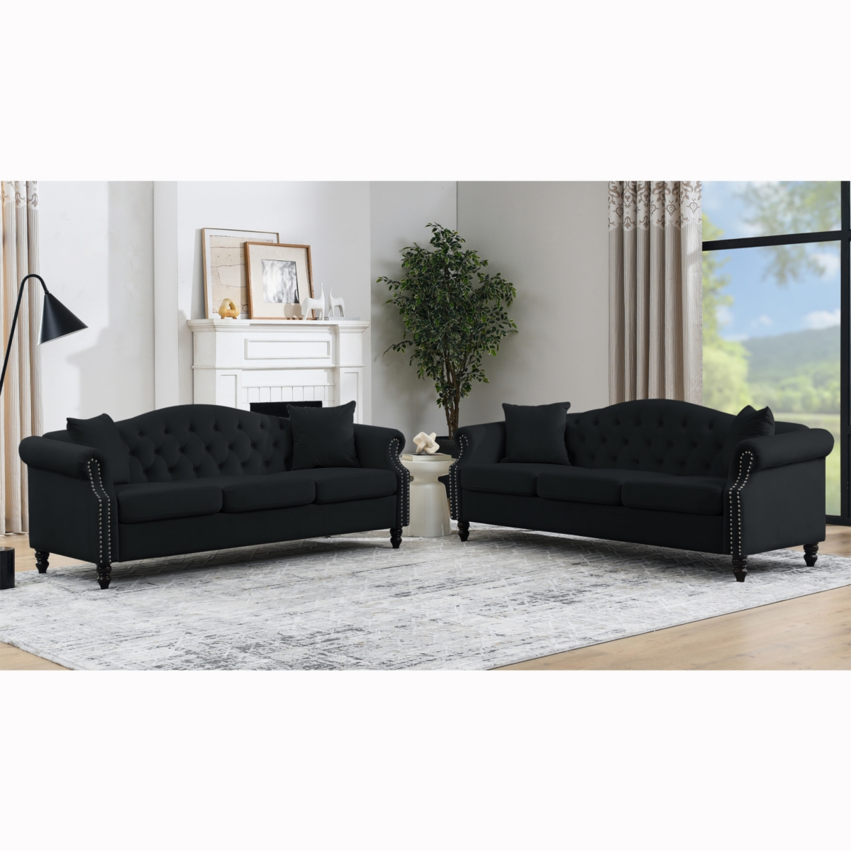 Click here for Black Velvet Chesterfield Sofa 3 Seater with Tufte... prices