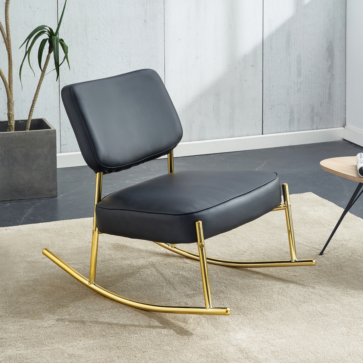Click here for Pu Rocking Chair with Cushioned Seat and Gold Legs... prices