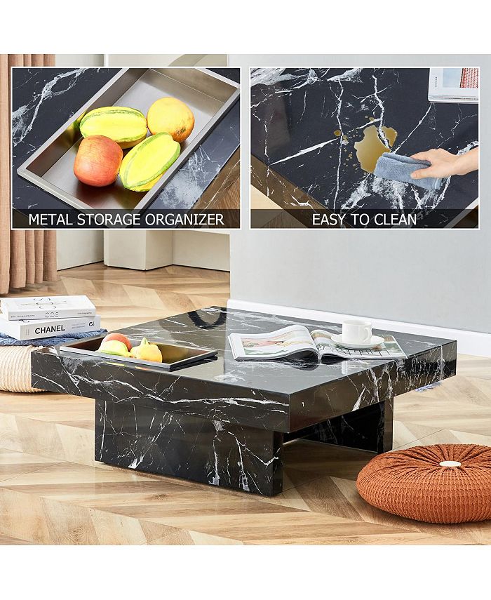 Simplie Fun Modern MDF coffee table with elegant black patterns - Macy's