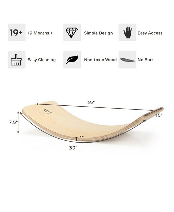 Slickblue Wooden Wobble Balance Board Kids 35'' Rocker Yoga Curvy Board ...