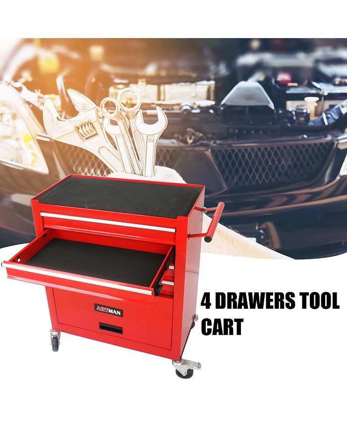 Simplie Fun 4 Drawers Multifunctional Red Tool Cart With Wheels - Macy's