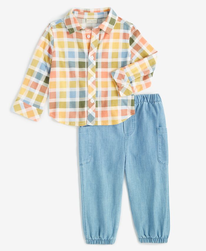 First Impressions Baby Boys Game Day Plaid Shirt & Pants Set, Created for Macy's - Macy's