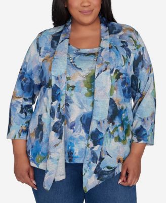 Alfred Dunner Plus Size Classic Watercolor Floral Melange Two In One ...
