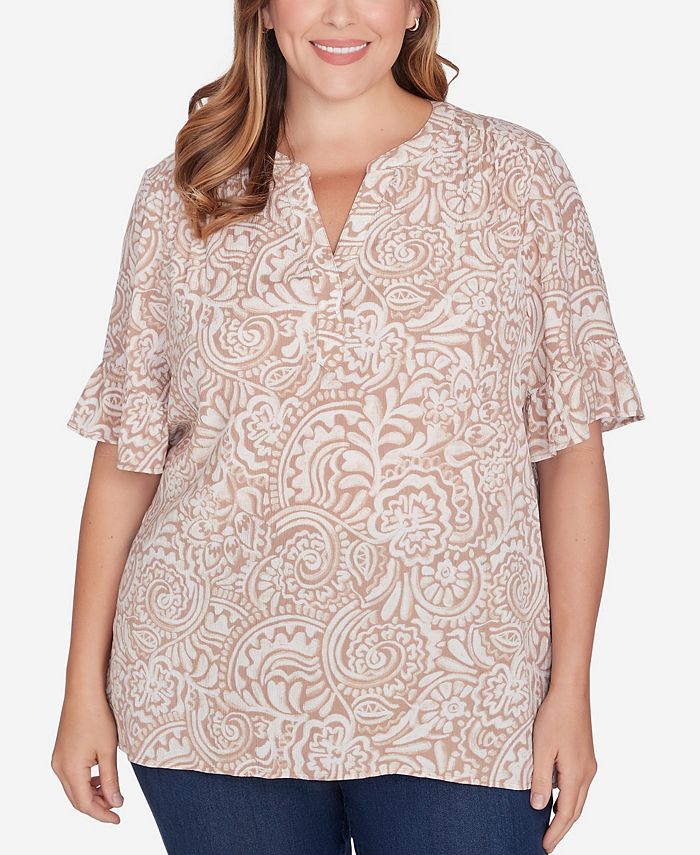 Ruby Rd. Plus Size Printed Rayon Gauze Top - Macy's