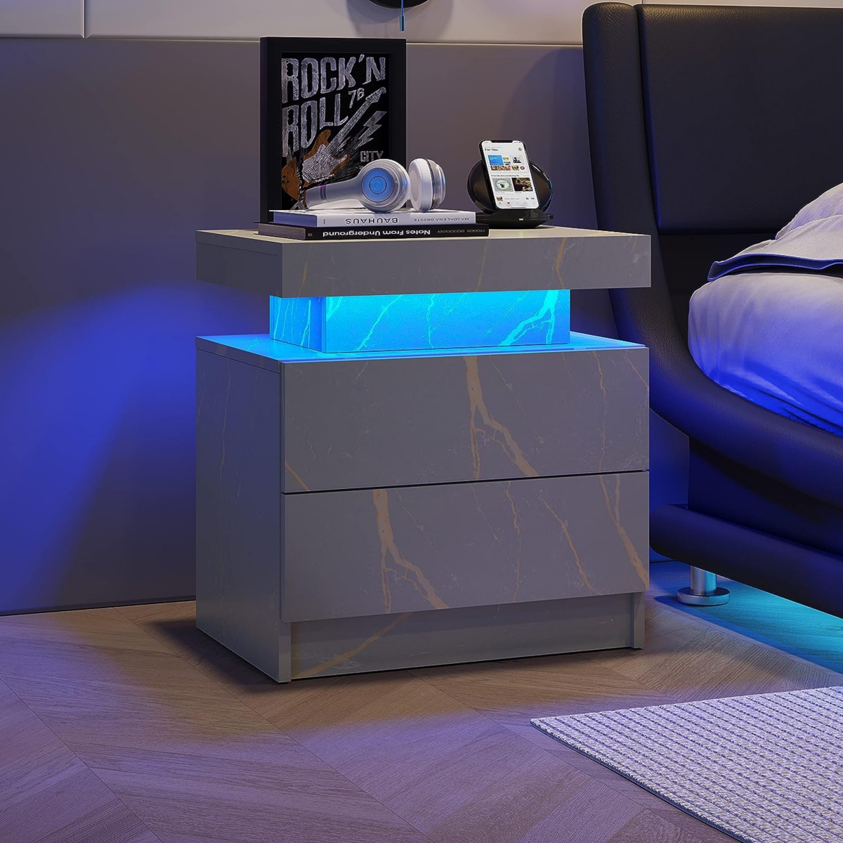 Click here for Streamdale Led Nightstand with Drawers (Gray Gold)... prices