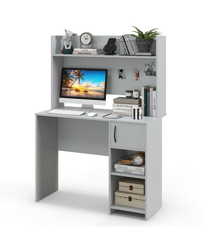 Slickblue Home Office Desk with Raised Display Shelf and 2 Open Shelves ...
