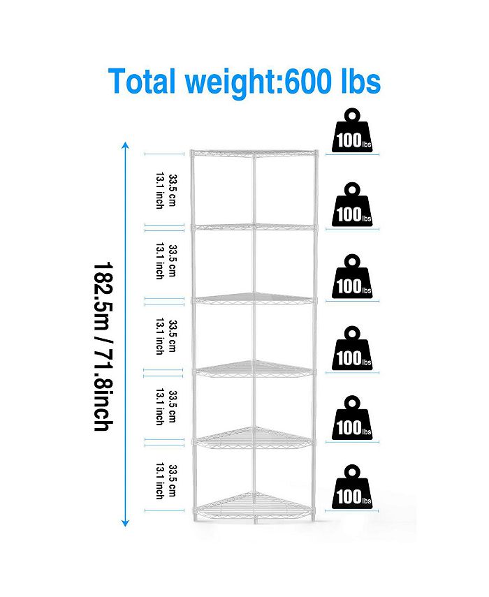 Simplie Fun Adjustable 6-Tier Corner Wire Shelf Rack - White - Macy's