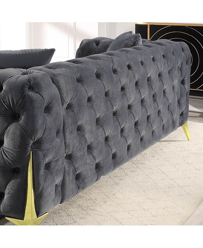 Simplie Fun Grey Elegant Velvet Living Room 3 Seater Sofa, Upholstered ...