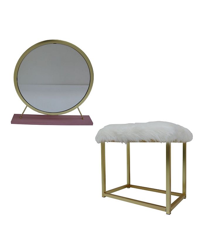 Simplie Fun Adao Vanity Mirror & Stool, Faux Fur, Mirror - Macy's