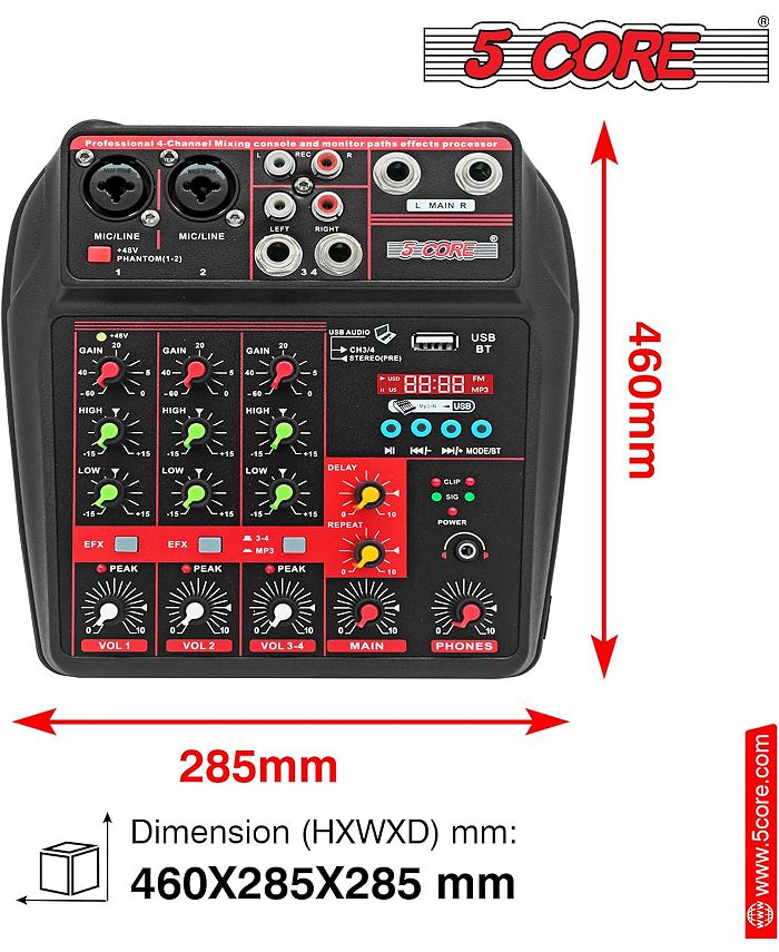 5 Core Audio Interface Mixer 4 Channel PC XLR Bluetooth USB DJ Music ...