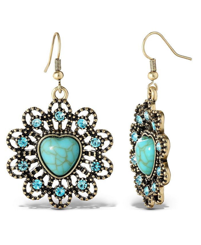 Jessica Simpson Women's Turquoise Stone Ornate Heart Earrings - Macy's