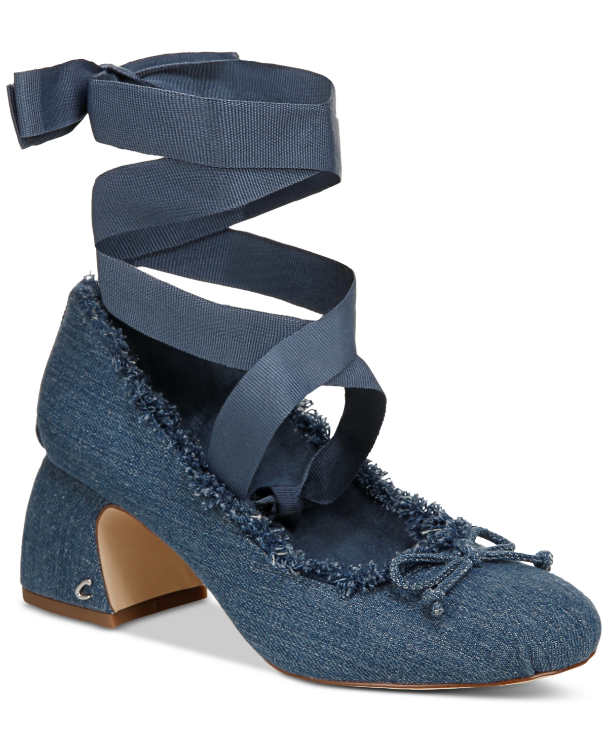 Circus Ny by Sam Edelman Della Lace-Up Block-Heel Ballet Pumps - Stone Blue Denim Fringe