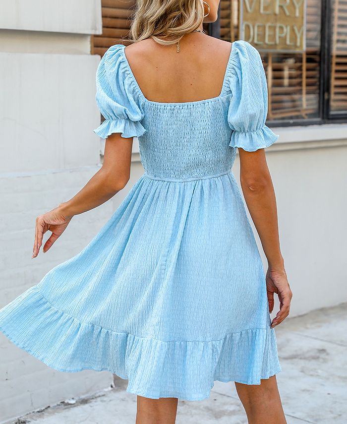 CUPSHE Women's Baby Blue Square Neck Puff Sleeve Mini Milkmaid Beach ...