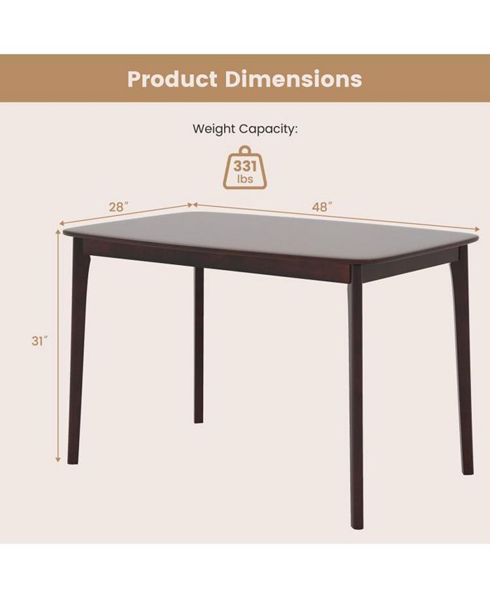 Slickblue 48 Inch Solid Wood Dining Table with Rubber Wood Supporting ...