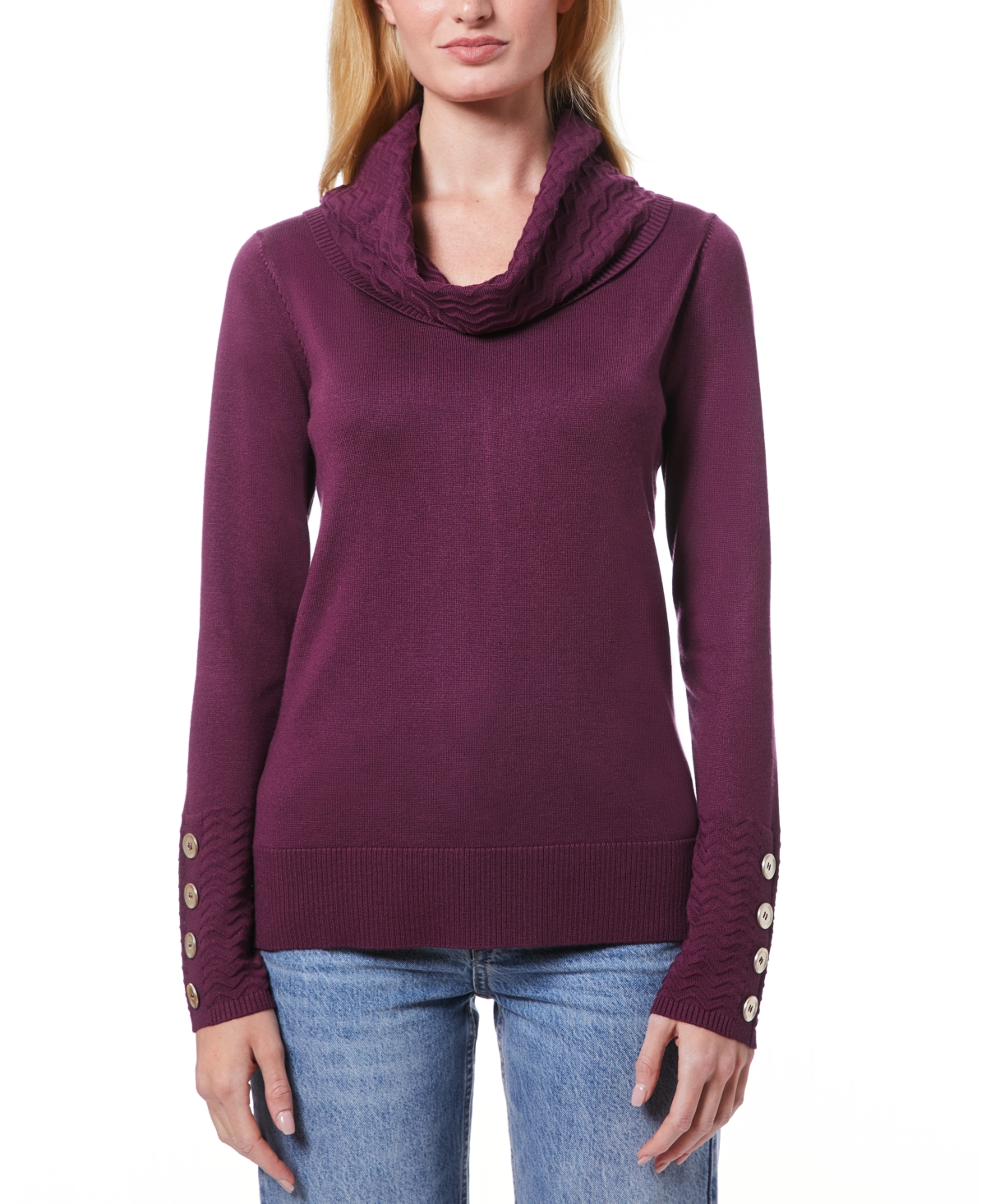 Click here for Melissa Paige Womens Chevron-Trimmed Cowl-Neck Swe... prices
