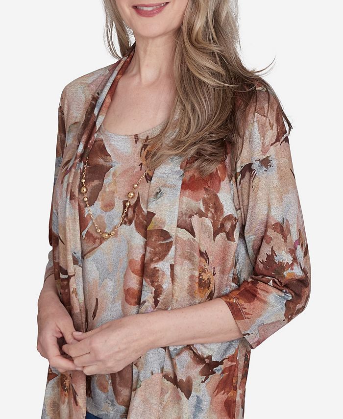 Alfred Dunner Classic Watercolor Floral Melange Two in One Top - Macy's