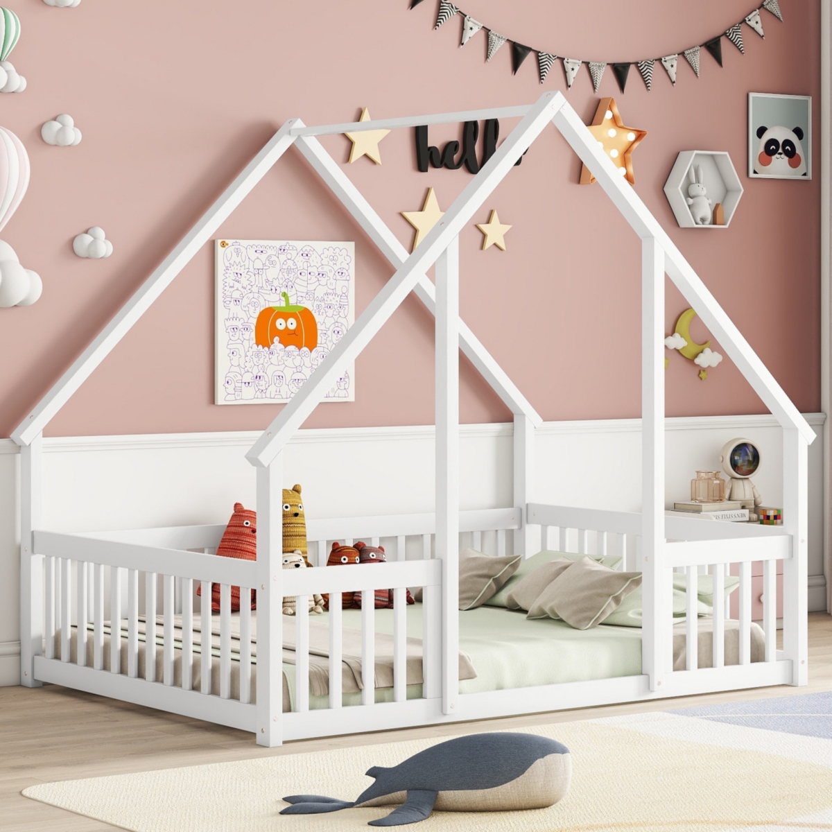 Click here for Simplie Fun Full Wood House-Shaped Floor Bed with... prices