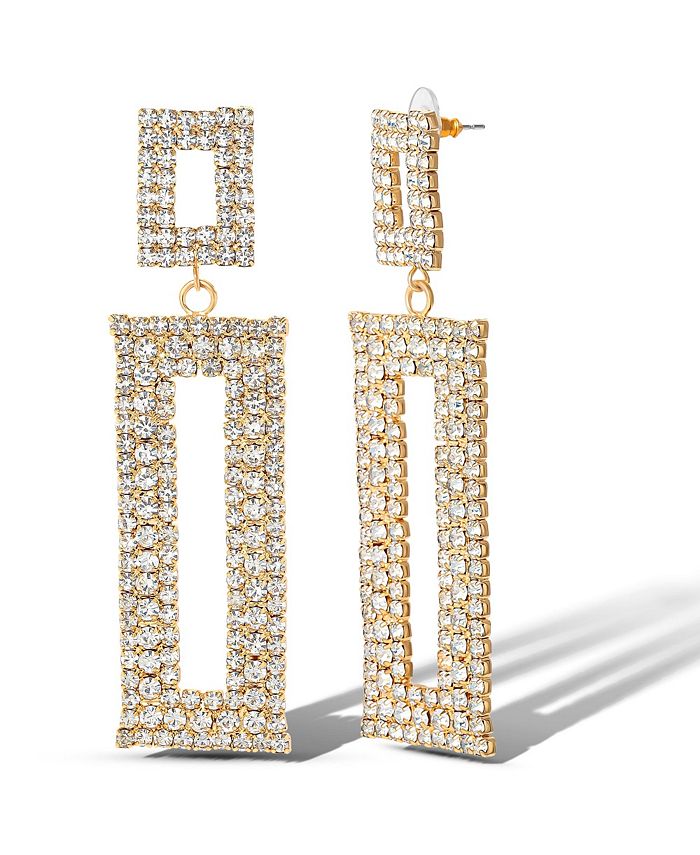 Jessica Simpson Flash Yellow Gold Plated Crystal Rectangle Drop Earrings - Macy's