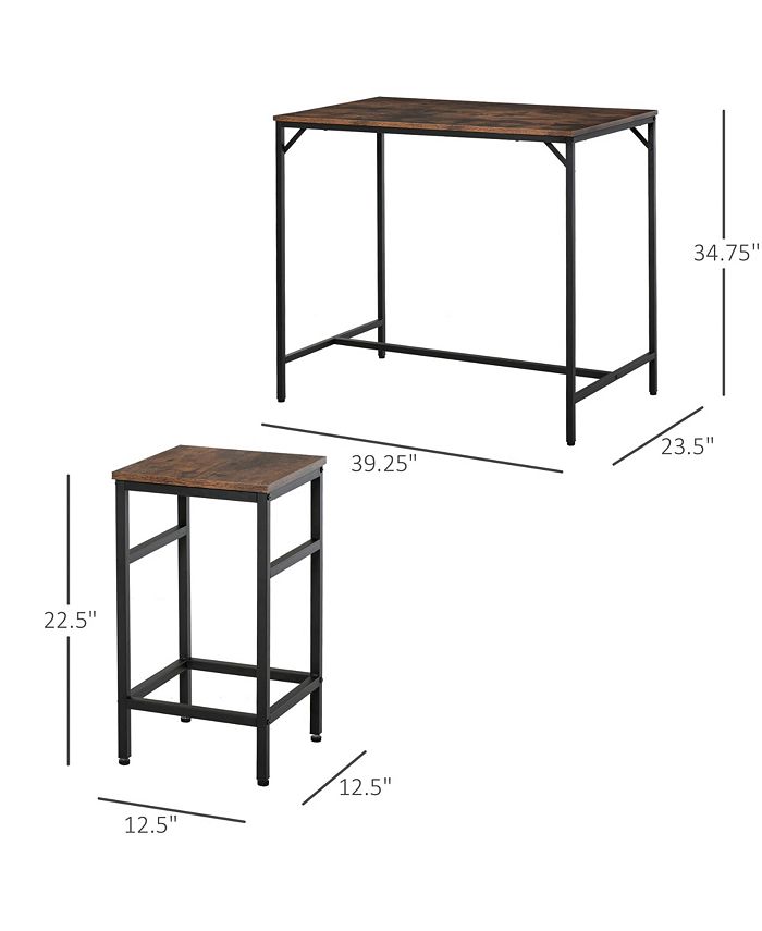 Simplie Fun 5-Piece Industrial Dining Set, Space-Saving, Black/Brown ...