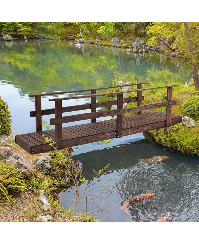 Outsunny 7' Wood Garden Bridge Walkway with Side Rails Backyard ...