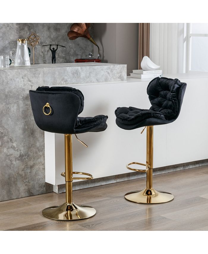 Simplie Fun Adjustable Velvet Swivel Bar Stools - Set of 2 - Macy's