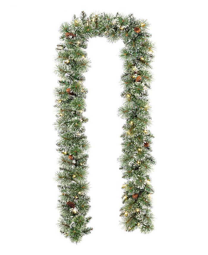 Glitzhome 9ft Pre Lit Frosted Greenery Pinecones Christmas Garland ...