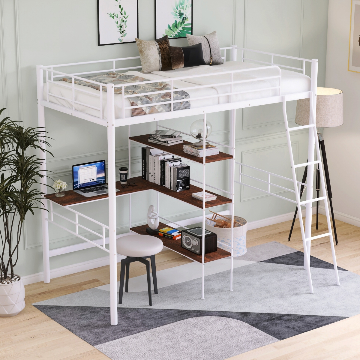 Click here for Streamdale Twin Size Metal Loft Bed And Built-In D... prices