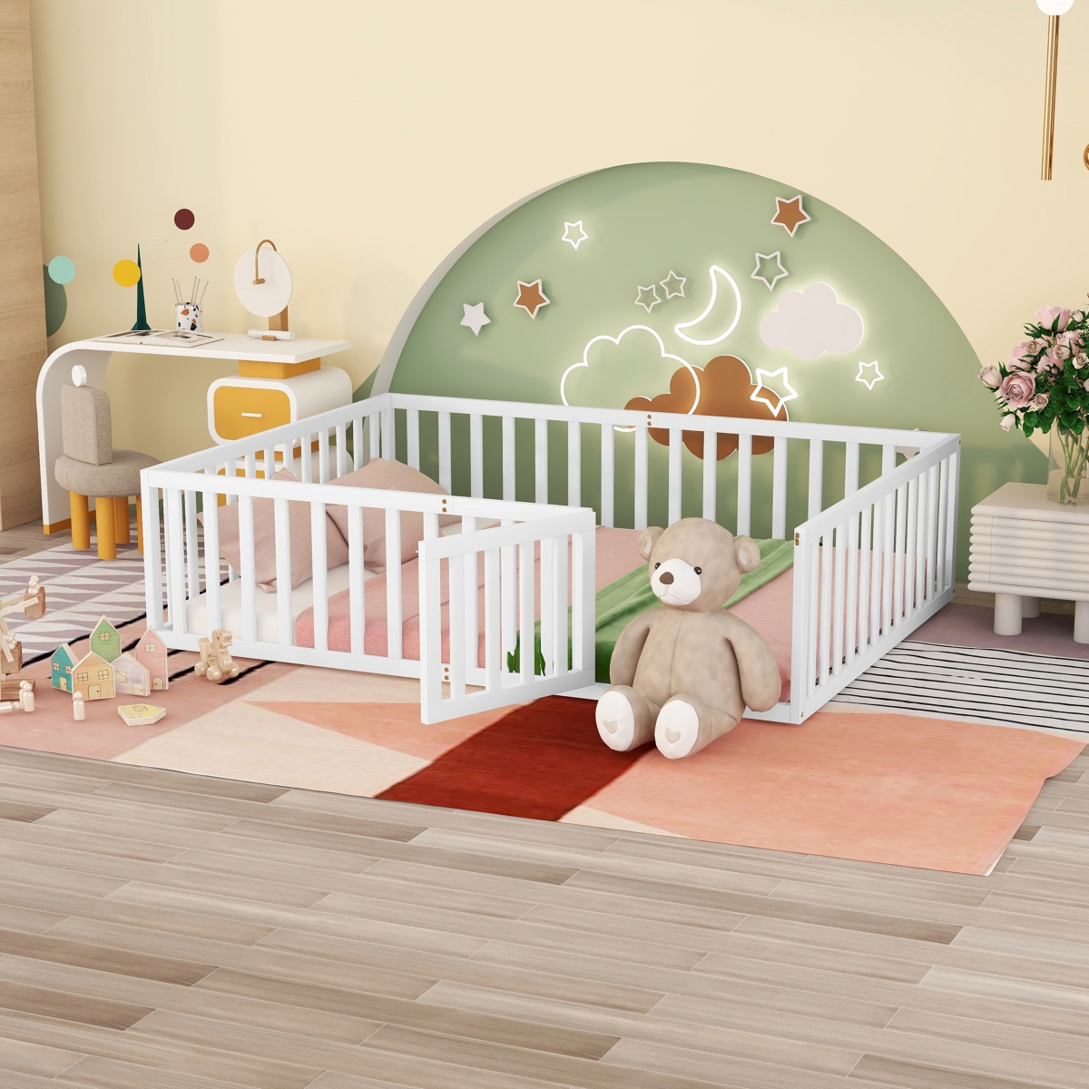 Click here for Streamdale Queen Size Wood Floor Bed Frame With Fe... prices