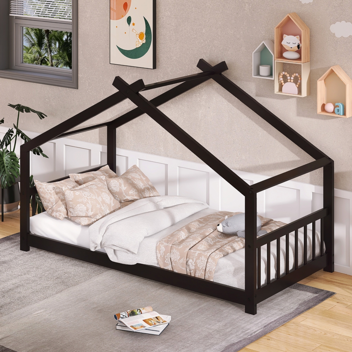 Click here for Streamdale Twin Size House Bed Wood Bed - Espresso prices