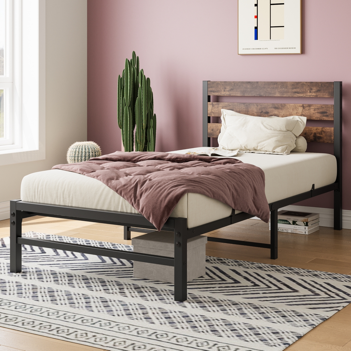 Click here for Streamdale Rustic Wood Headboard Twin Bed Frame -... prices