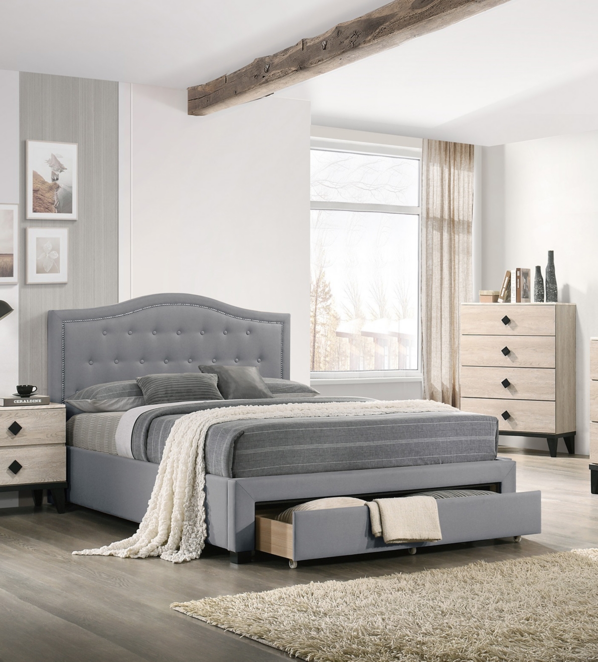 Click here for Streamdale Light Grey Twin Bed with Drawer Storage... prices