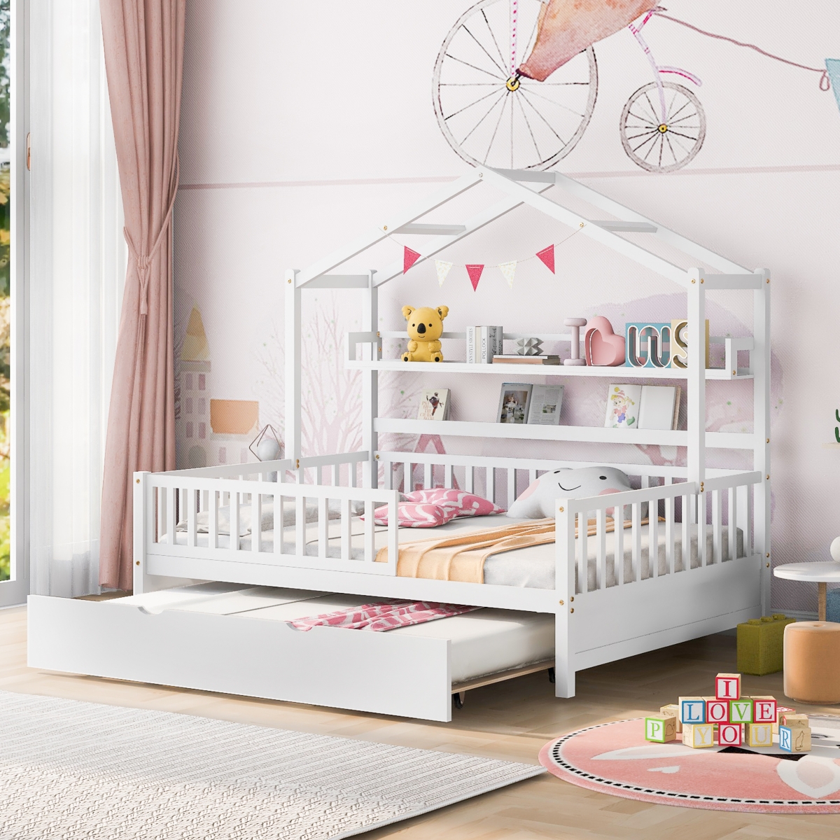 Click here for Streamdale Twin-Size Trundle Kids Bed with Shelf... prices