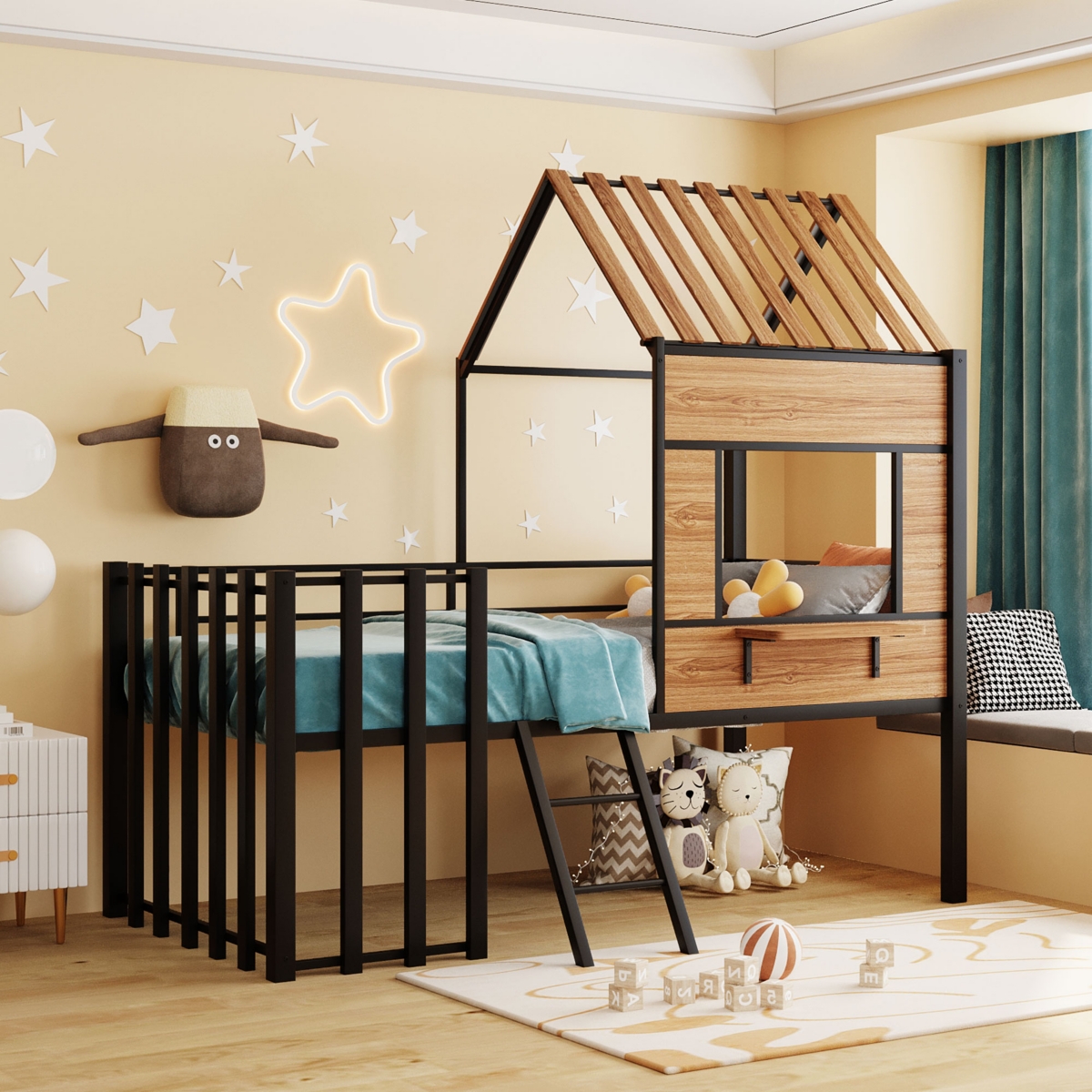 Click here for Streamdale Metal Twin Size Loft Bed With Roof  Win... prices