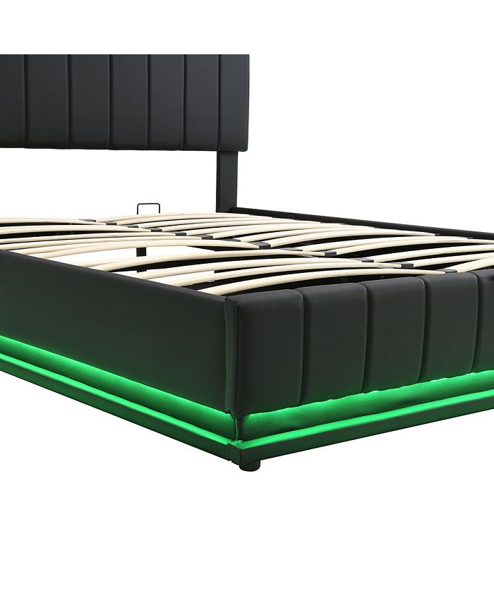 Simplie Fun Queen Size Upholstered Bed with Hydraulic Storage and LED ...
