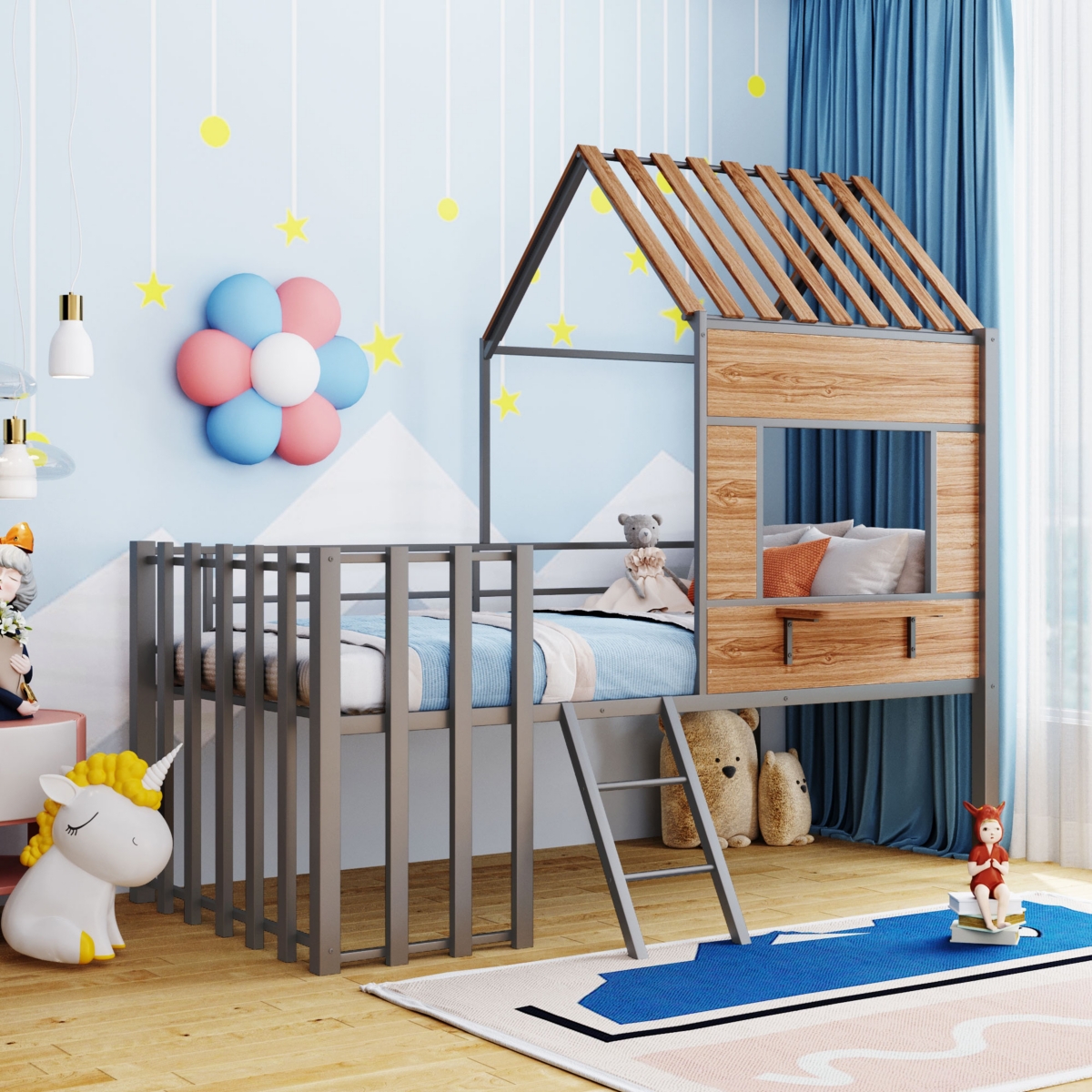 Click here for Streamdale Metal Twin Size Loft Bed With Roof  Win... prices
