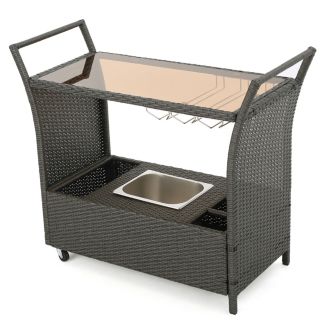 Simplie Fun VersaStyle 3-Tier Rattan Bar Cart with Removable Top & Ice ...