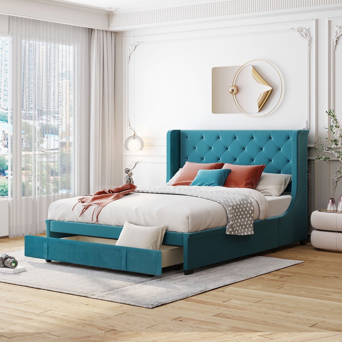 Click here for Streamdale Velvet Wingback Storage Platform Bed wi... prices