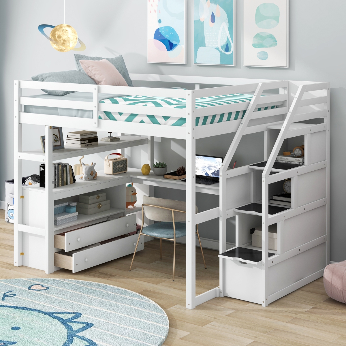 Click here for Simplie Fun Full Size Loft Bed With Desk And Shelv... prices