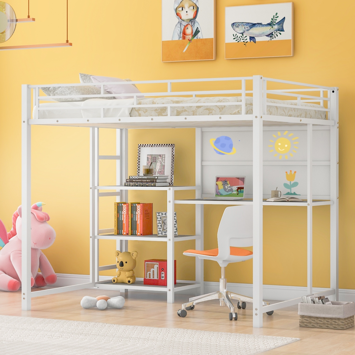 Click here for Streamdale Metal Loft Bed with Desk  Shelves & Lad... prices
