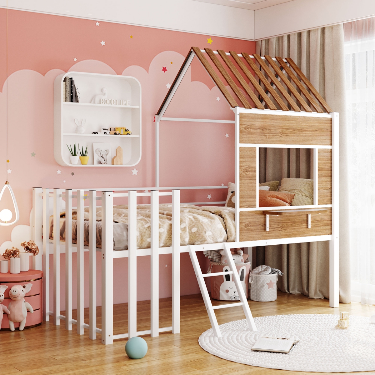 Click here for Streamdale Metal Twin Size Loft Bed With Roof  Win... prices