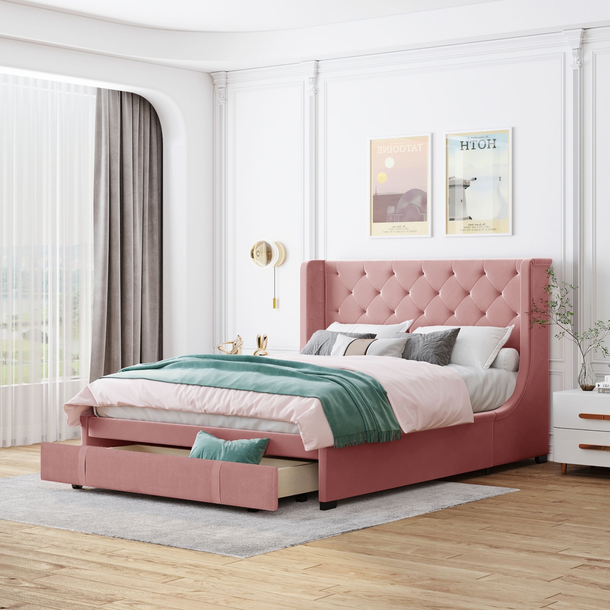 Click here for Streamdale Velvet Wingback Storage Platform Bed wi... prices