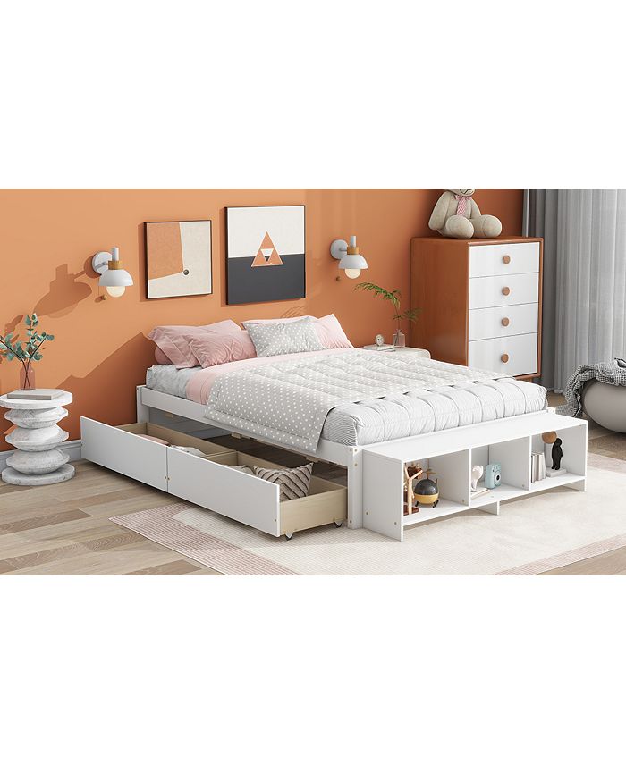 Simplie Fun Full Size Bed With Storage Case, 2 Storage Drawers ...