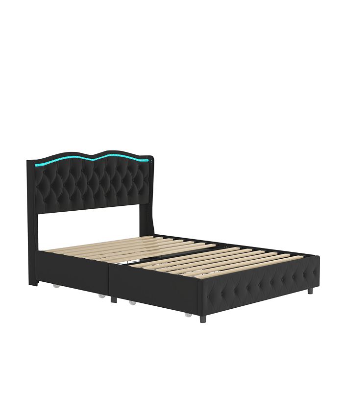 Simplie Fun Velvet Upholstered Platform Bed with LED Headboard - Macy's